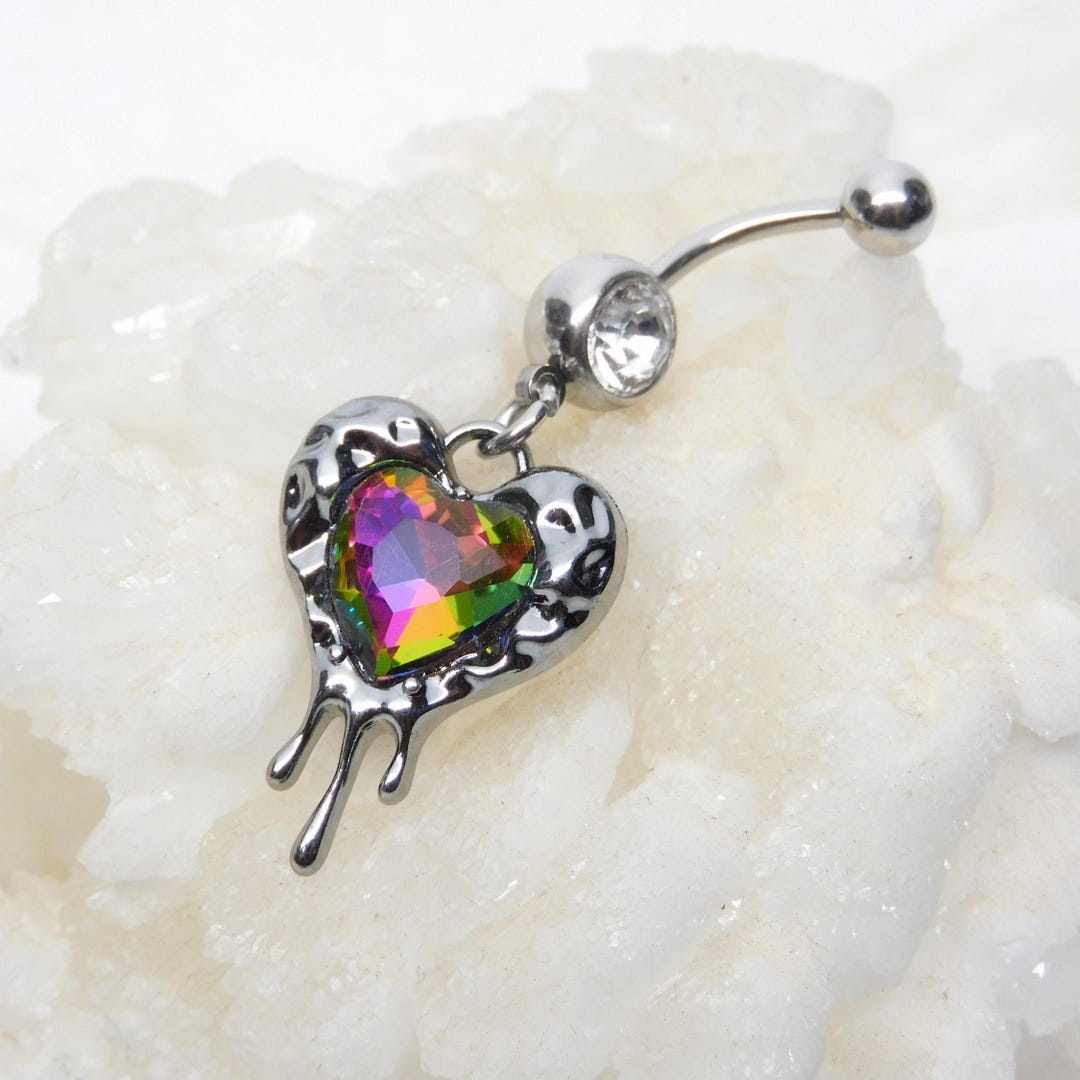 Melting Heart Dangle Belly Ring, Navel Piercings, V-day Gift ...