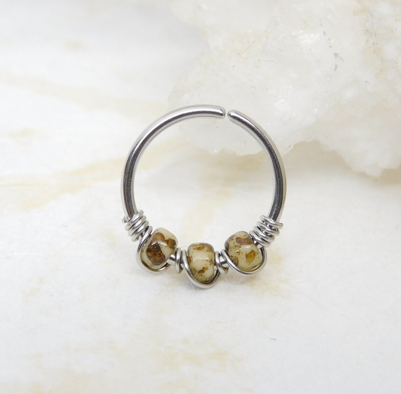 Picasso Bead Nose Hoop Ring, Cartilage Hoop Earring, Snug Nose Ring ...