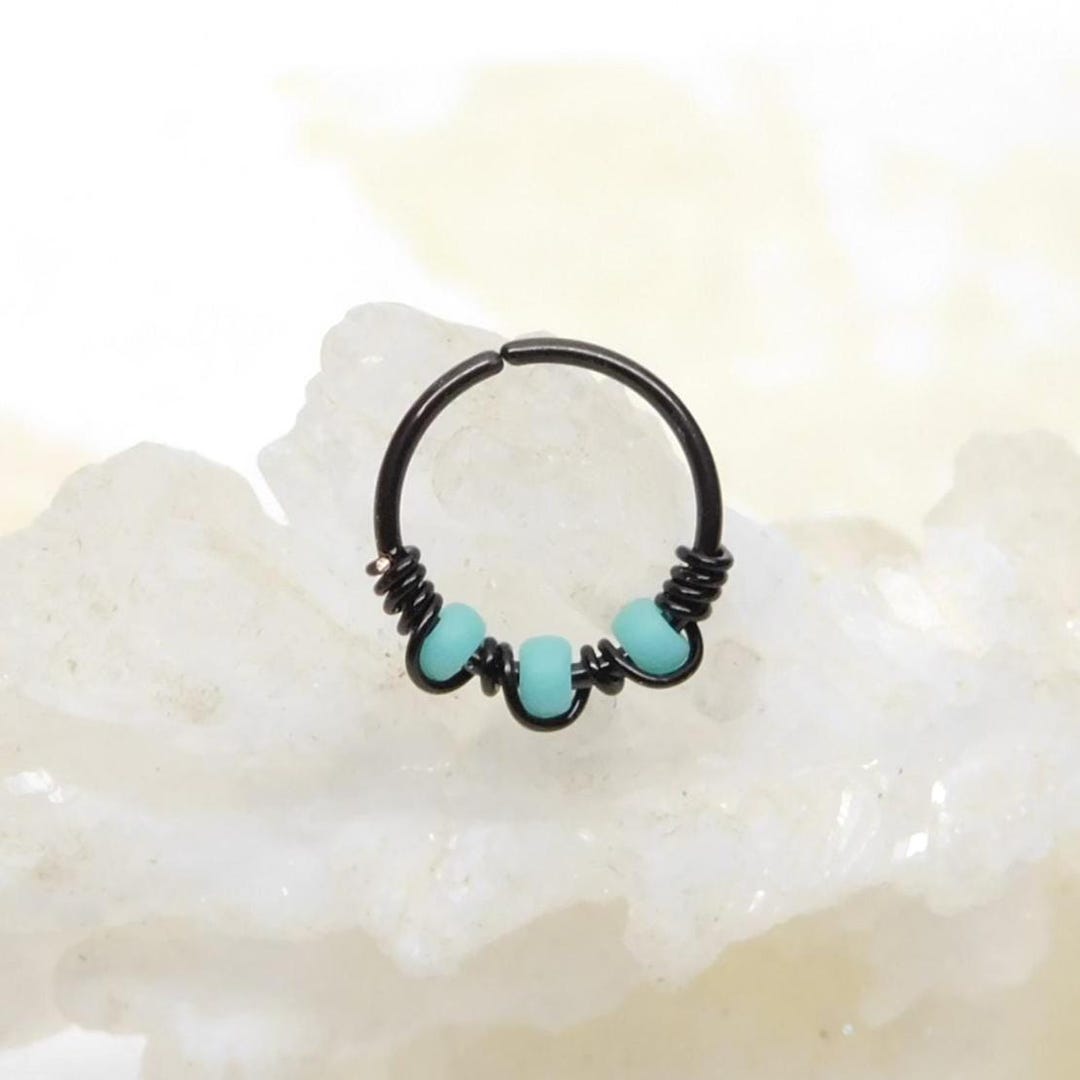 Frosted Ocean Blue Snug Fitting Nose Ring Hoop, Thin Nose Hoop With ...