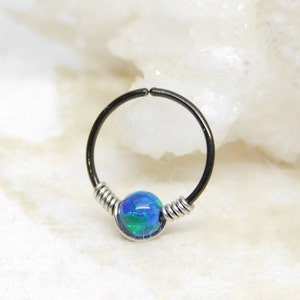Blue Opal Helix Hoop, Septum Nose Ring Hoop, Seamless Hoops, Upper Ear ...
