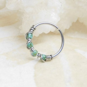 Turquoise Picasso Bead Nose Hoop Ring, Modern Beaded Nose Ring ...