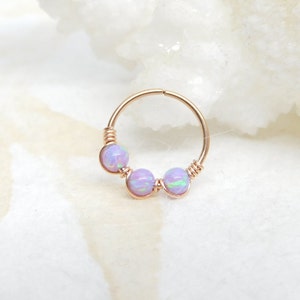 Triple Opal Rose Gold Cartilage Hoop Earring, Septum Nose Ring Hoop, Helix Daith Orbital ...