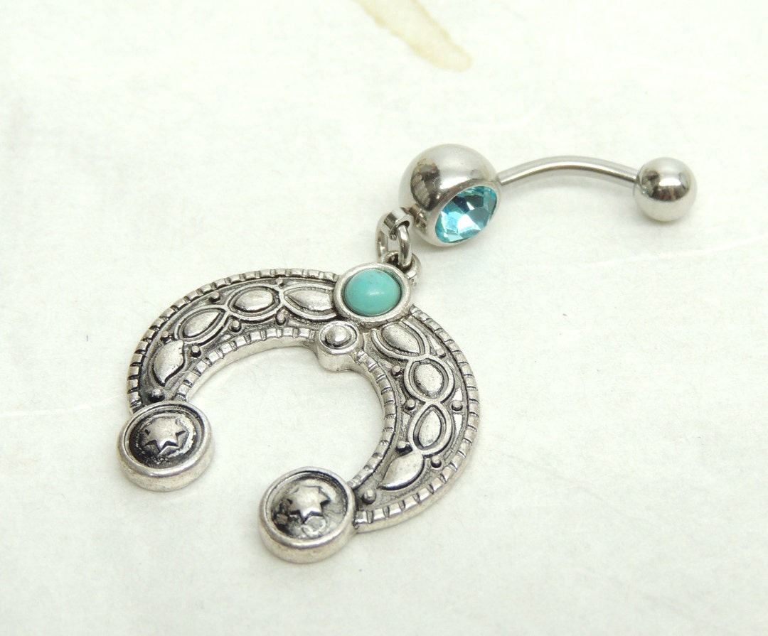 Horseshoe Belly Ring With Turquoise Stone, Western Cowgirl Belly Ring ...