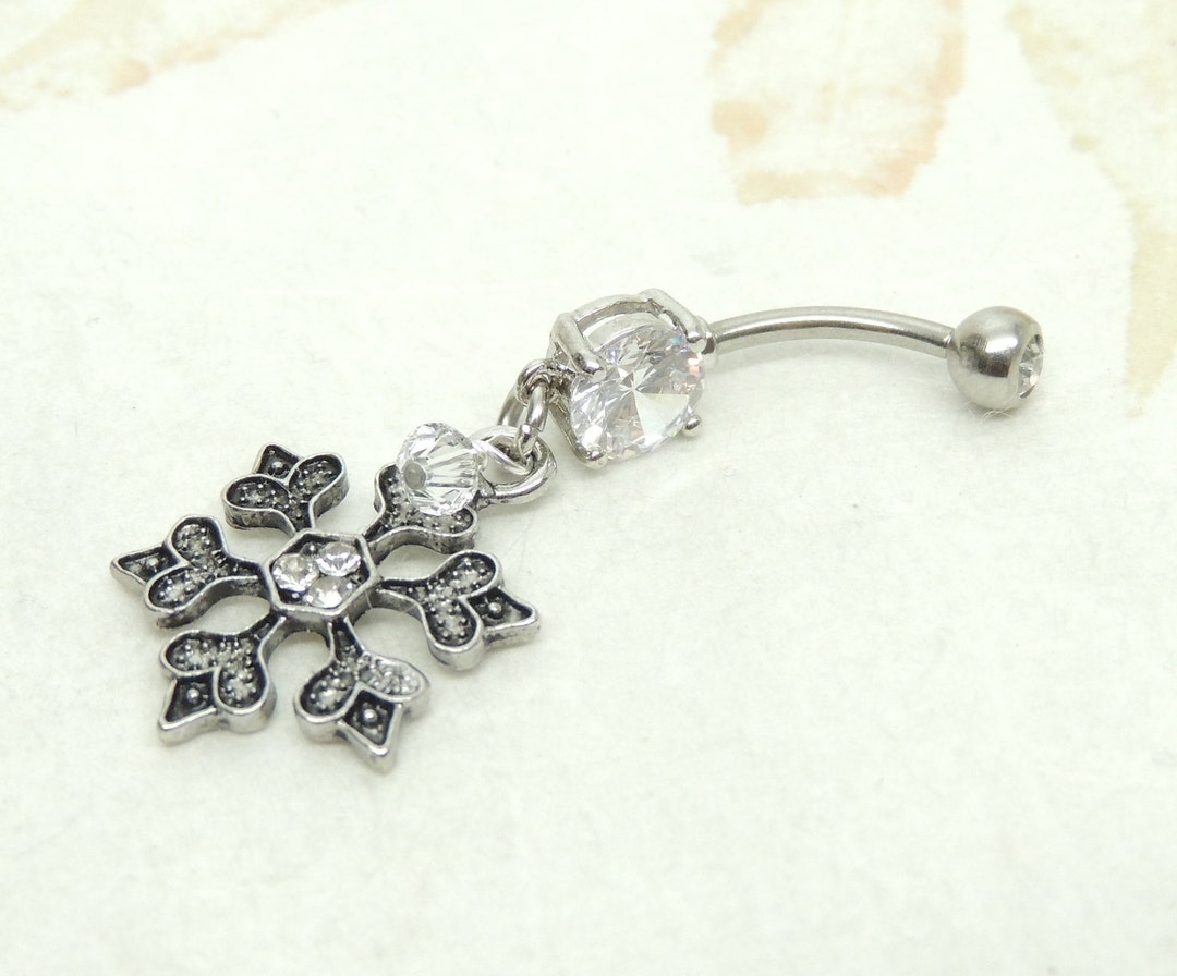 Snowflake Belly Button Ring You Choose Barbell Style, Holiday Christmas ...