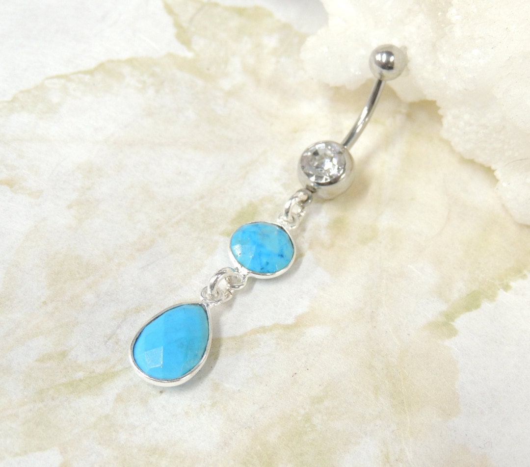 Turquoise Belly Ring, Teardrop Belly Ring, Turquoise Jewelry, Gemstone ...