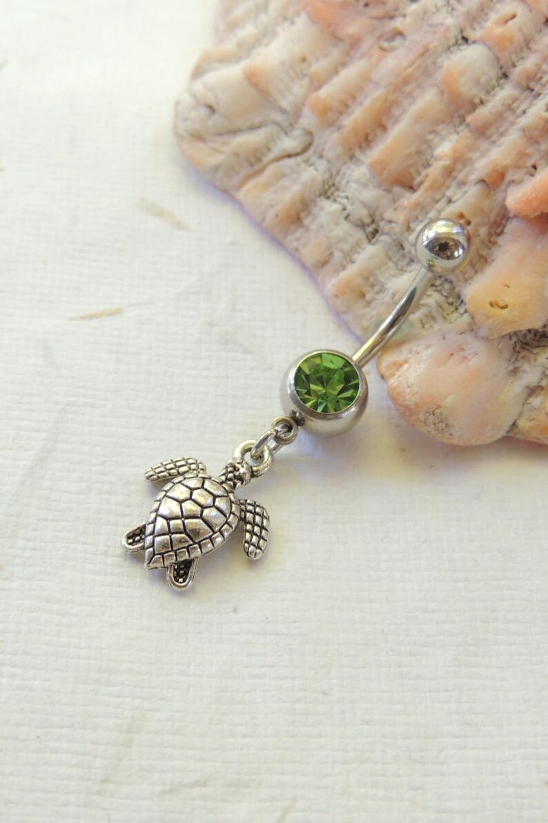 Turtle Belly Ring You Choose Barbell Color Silver Belly | Etsy