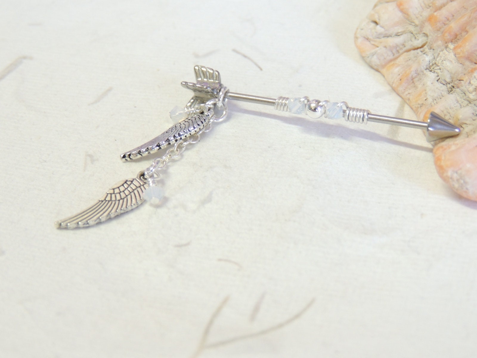 Angel Wing Industrial Barbell, 14g 16g Industrial Barbell, Scaffold Ear ...