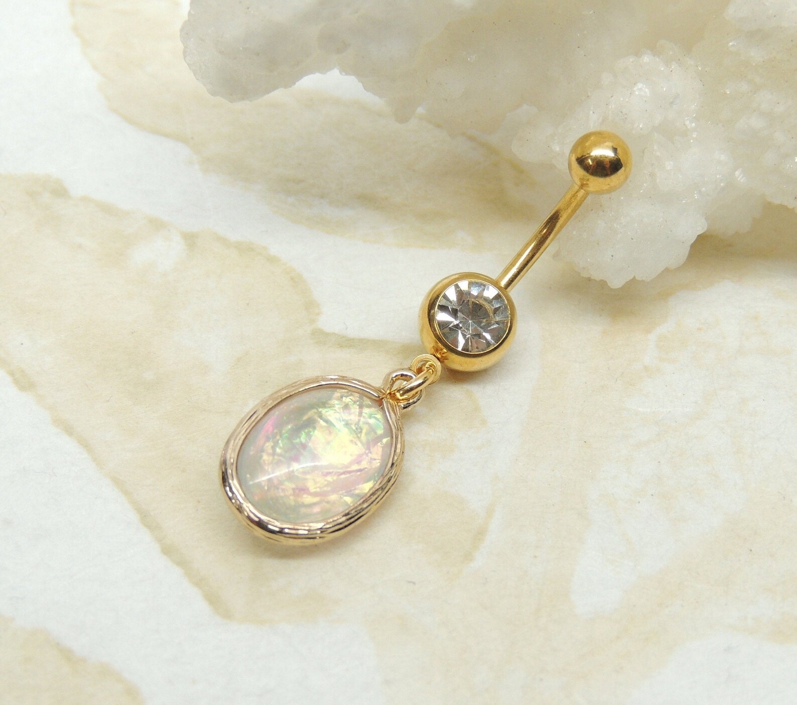 Opal Sparkle Gold Dangle Belly Ring You Choose Color | Etsy