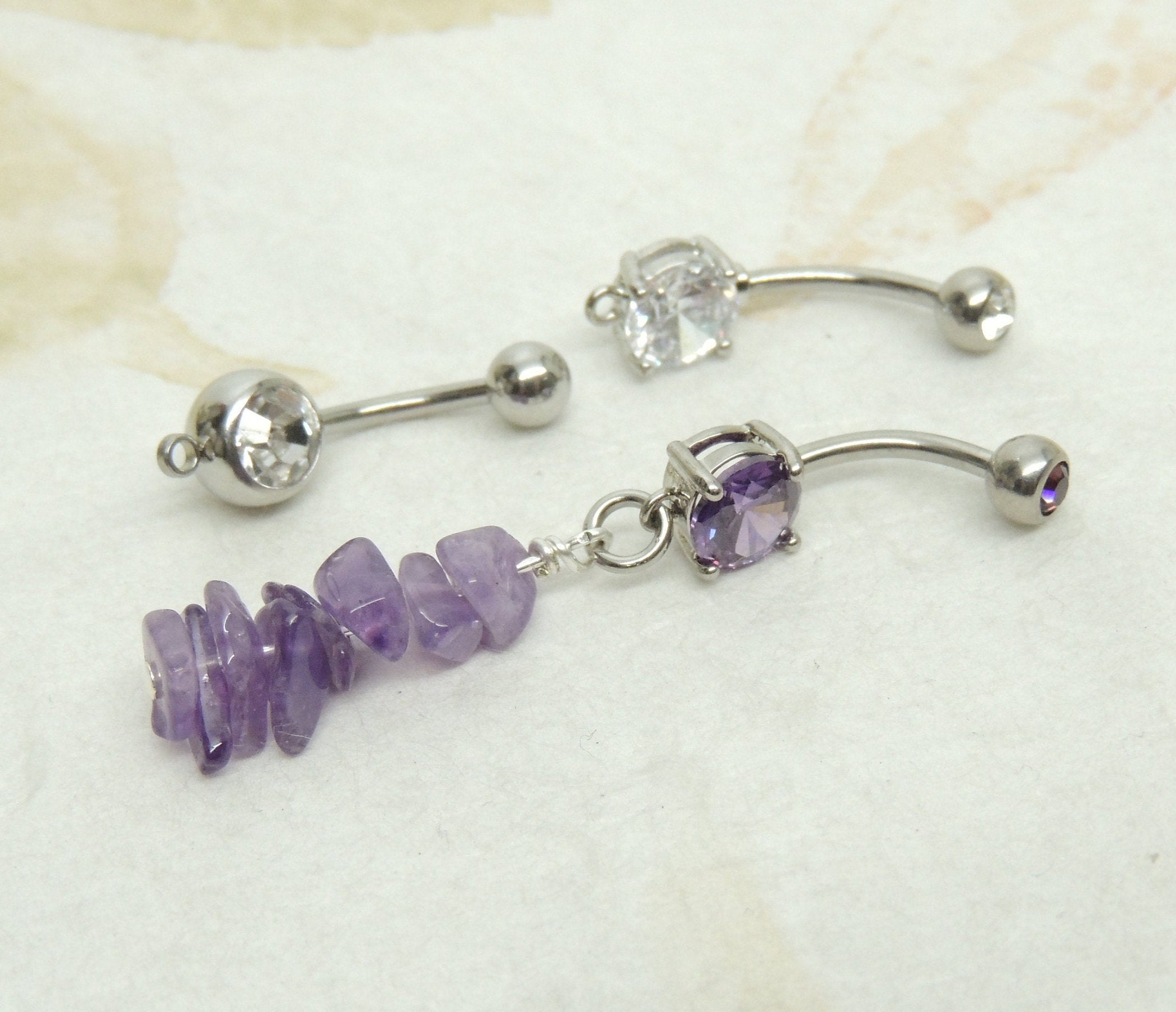 Amethyst Gemstone Dangle Belly Ring, Natural Stone Belly Ring ...