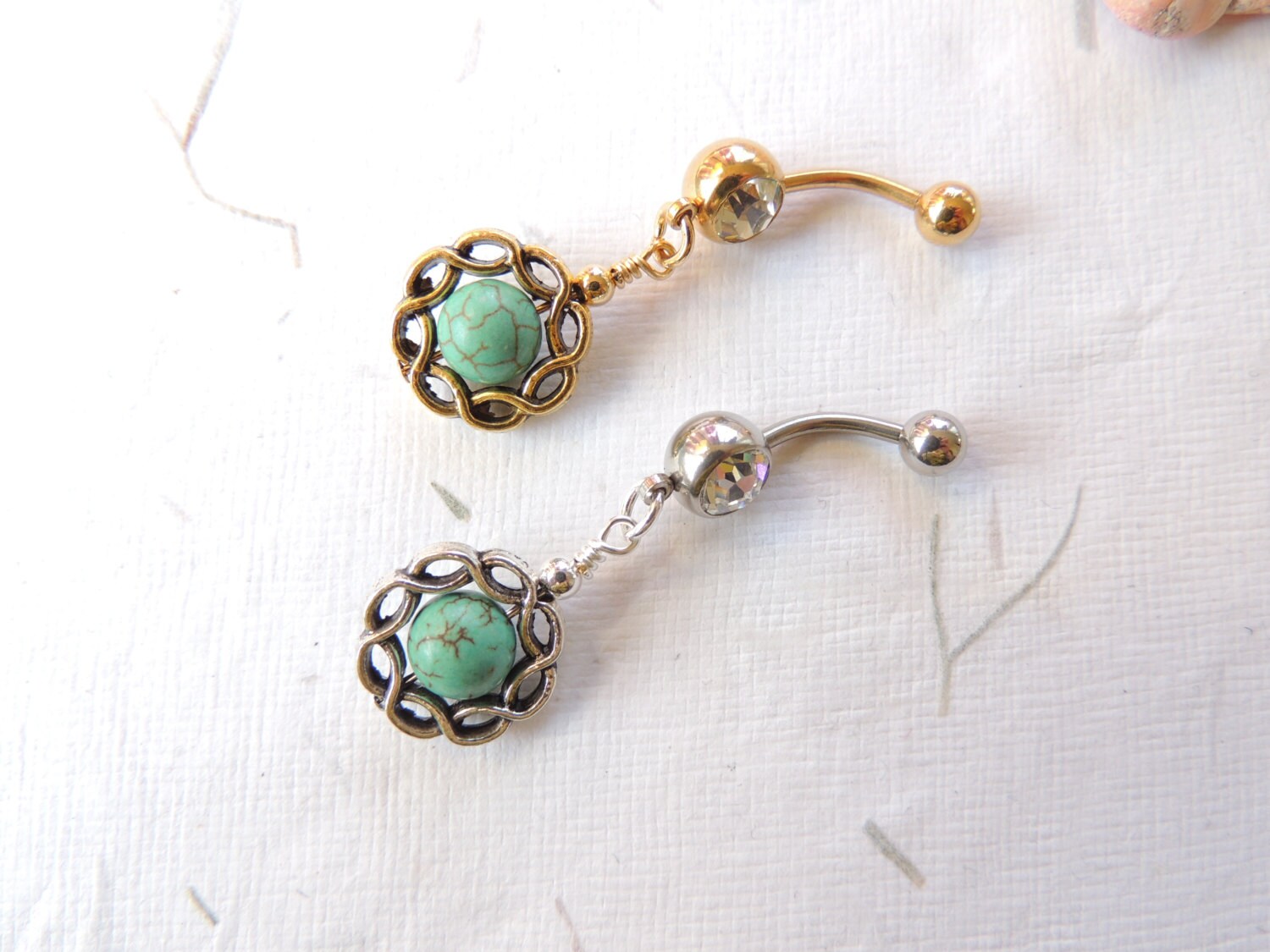 Gold or Silver Turquoise Dangle Belly Button Ring Belly - Etsy