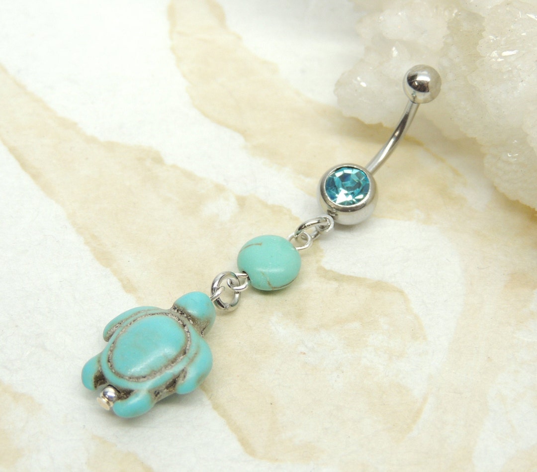 Turquoise Turtle Belly Button Navel Ring, Dangle Belly Ring, Turquoise ...