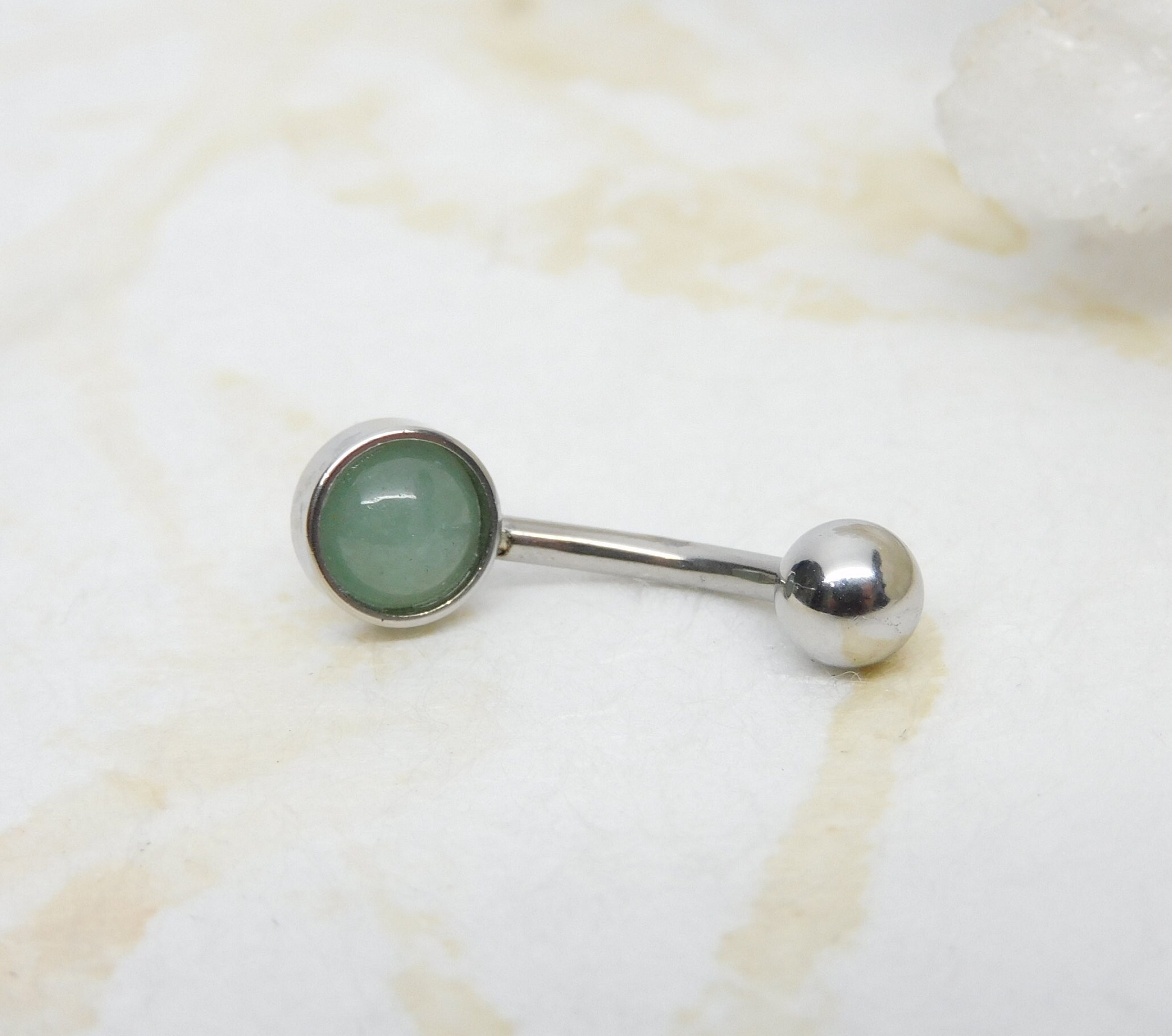 Green Aventurine Gemstone Belly Ring With Small 6mm Stone, Non-dangle ...