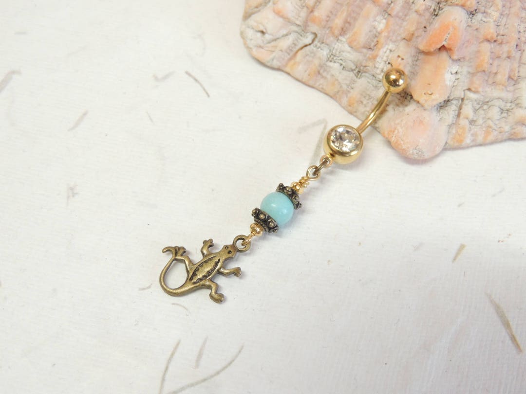 Lizard Belly Ring, Belly Button Jewelry, Long Dangle Belly Ring, Gold ...