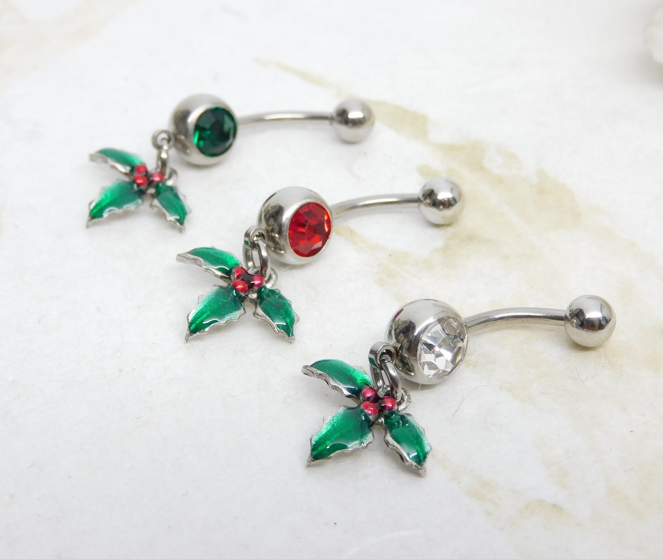 Christmas Holly Belly Ring, Christmas Belly Ring, Holiday Belly Ring ...