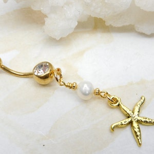 Gold Starfish Dangle Belly Ring, Starfish Jewelry, Nautical Beach Belly ...