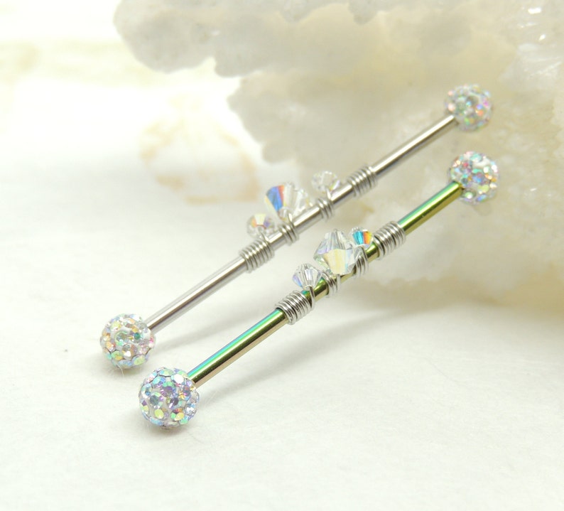 Aurora Borealis Wire Wrapped Industrial Barbell Scaffold Ear - Etsy