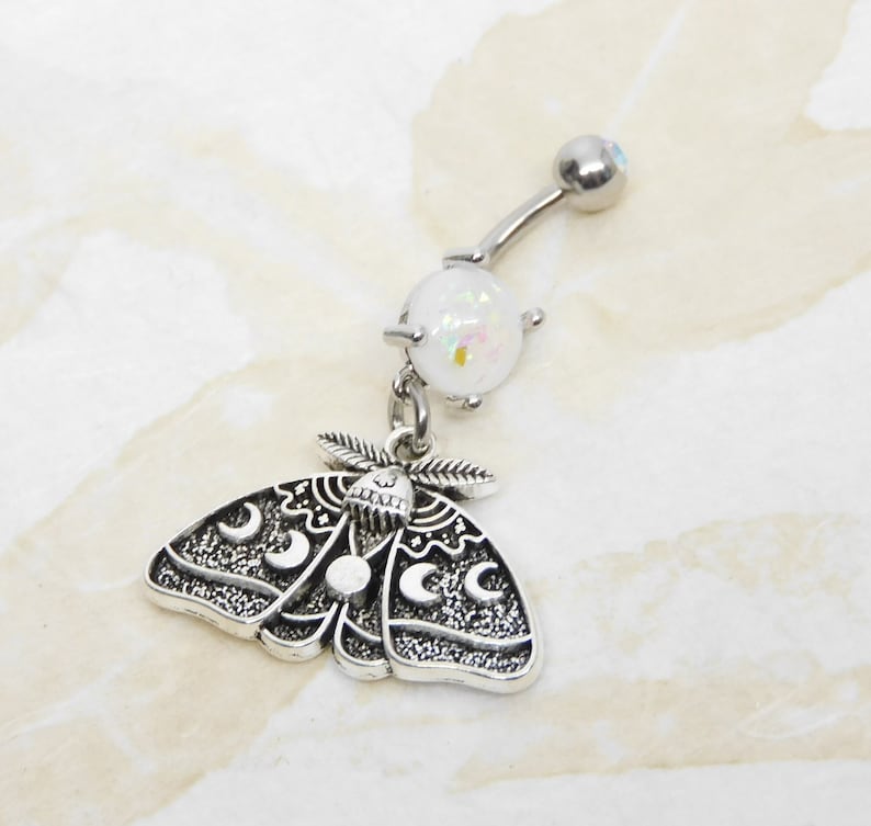 Moth Belly Ring You Choose Barbell Color, Moon Phase Luna Moth, 14g ...