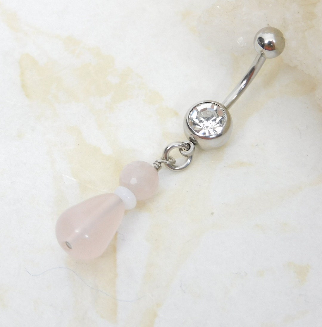 Rose Quartz Teardrop Belly Ring, Natural Stone Belly Ring, Handcrafted ...