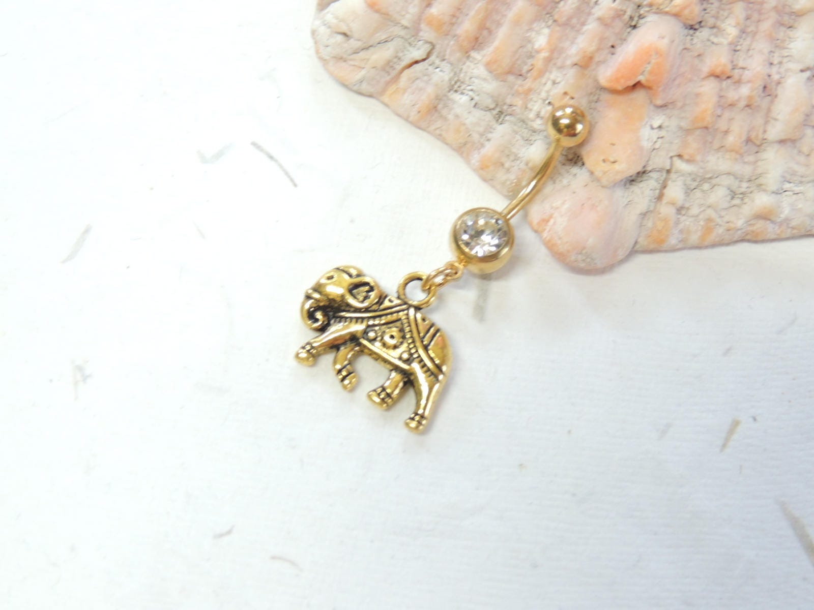 Gold Elephant Belly Button Ring You Choose Barbell Color | Etsy