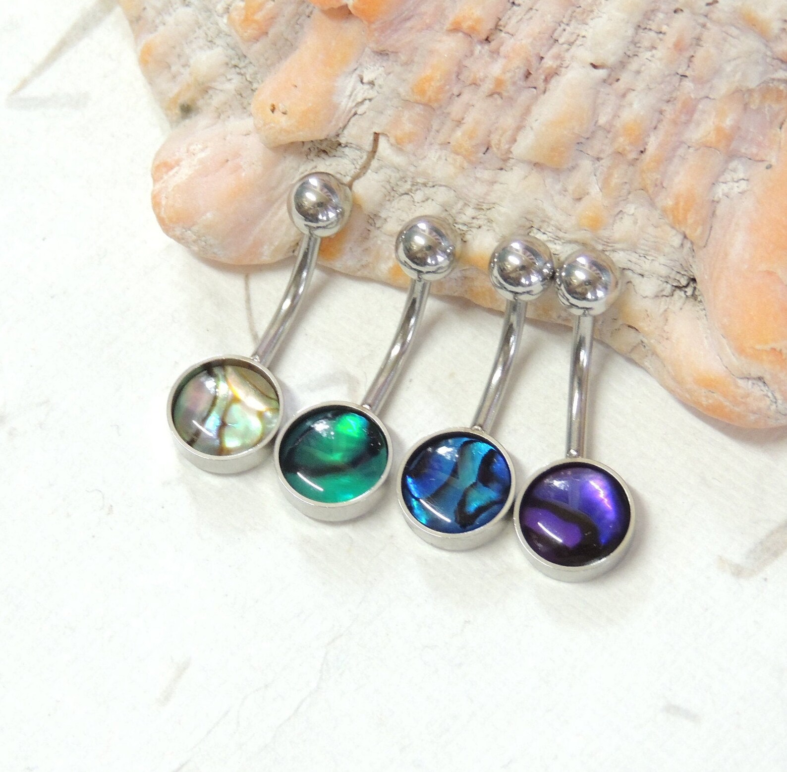 Small 8mm Abalone Shell Belly Button Ring You Choose Color | Etsy
