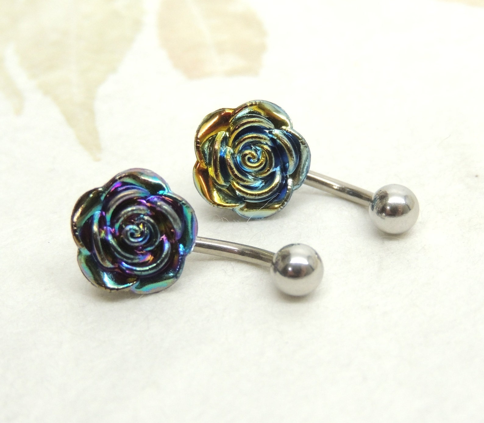 White Aurora Borealis Rose Belly Ring You Choose Color, Flower Belly ...