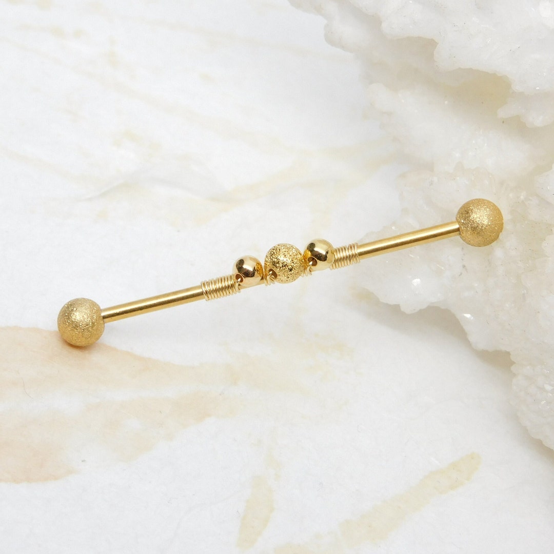 14g Gold Stardust Industrial Barbell, Scaffold Earring, Gold Industrial ...