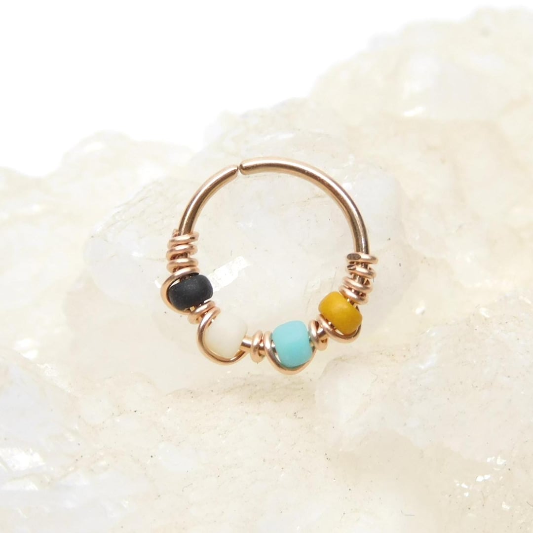 Ombre Modern Beaded Nose Ring, Nose Hoop With Beads, Tiny Hoop, 20g ...