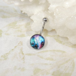 Galaxy Swirl Belly Button Navel Ring, Non Dangle Belly Ring, Simple ...