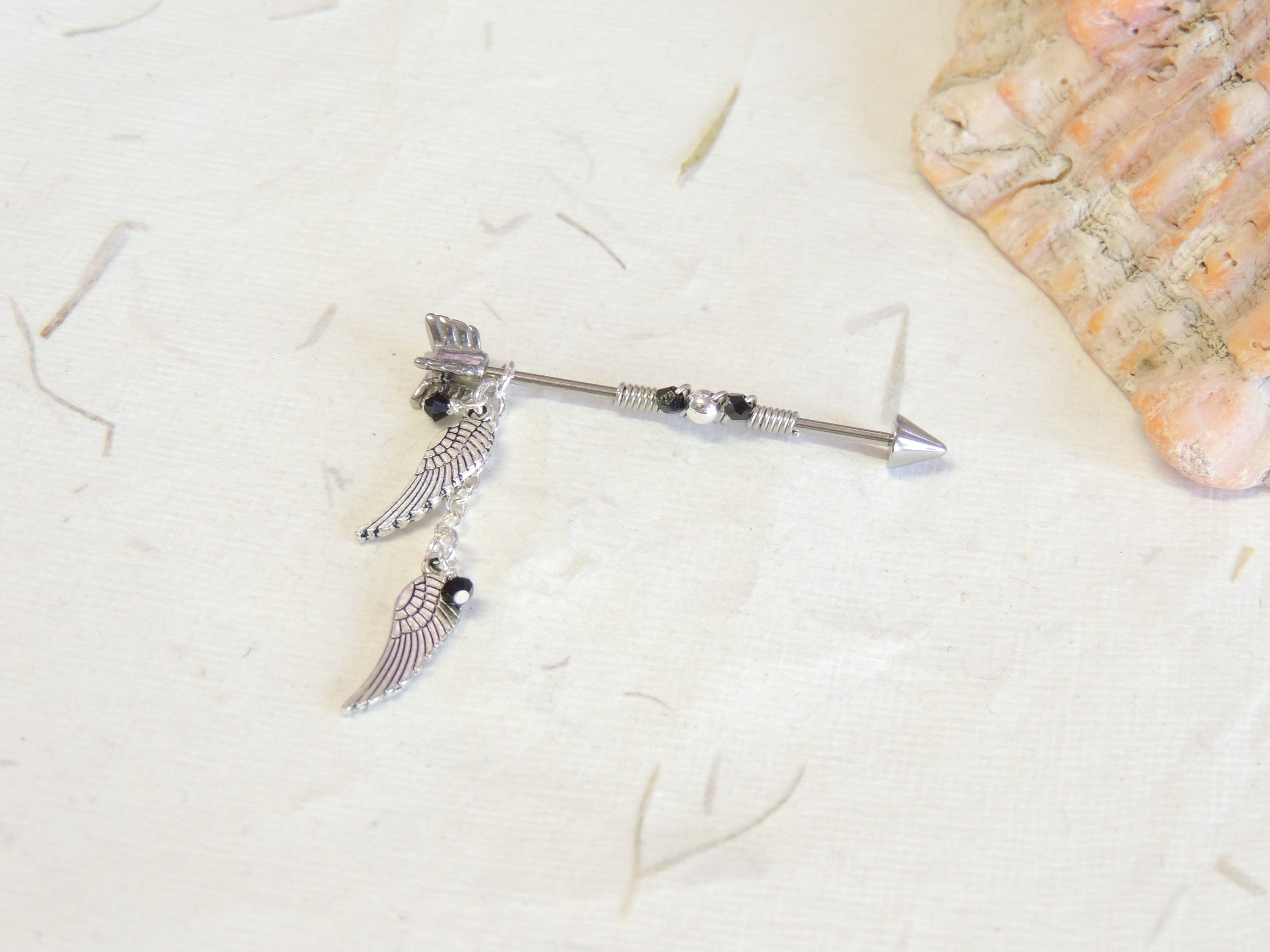 Angel Wing Industrial Barbell, 14g 16g Industrial Barbell, Scaffold Ear ...