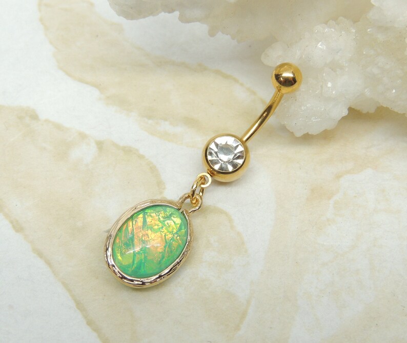 Opal Sparkle Gold Dangle Belly Ring You Choose Color | Etsy