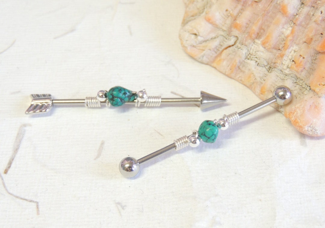 Wire Wrapped Turquoise Nugget Industrial Barbell, Industrial Barbells ...