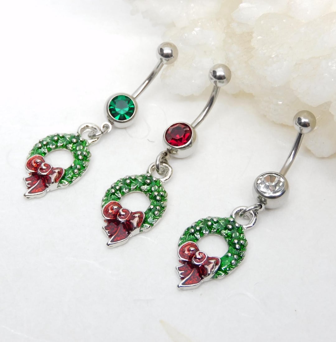 Christmas Wreath Belly Ring, Christmas Belly Ring, Holiday Belly Ring ...