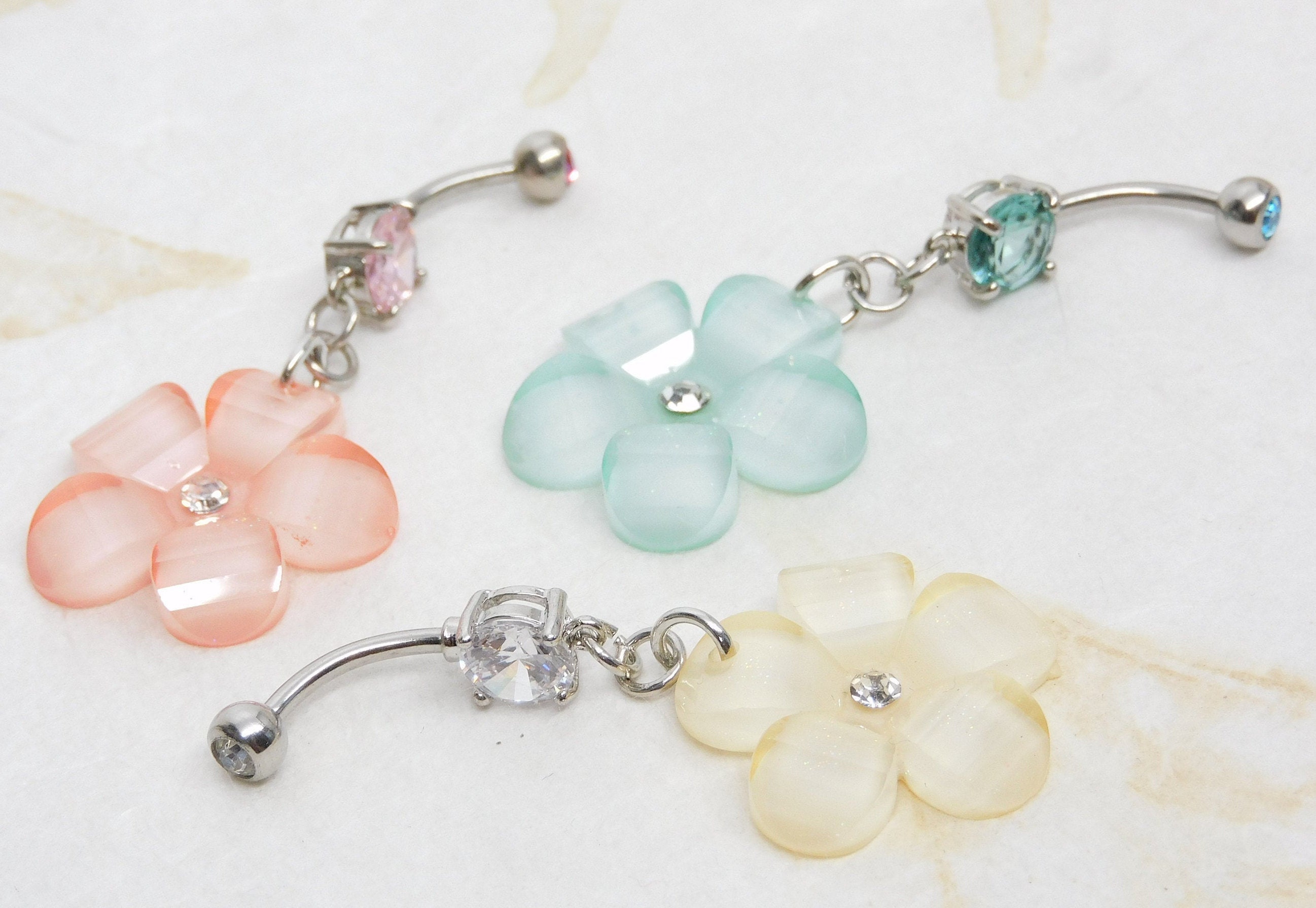 Shimmering Flower Belly Ring You Choose Color Belly Button | Etsy