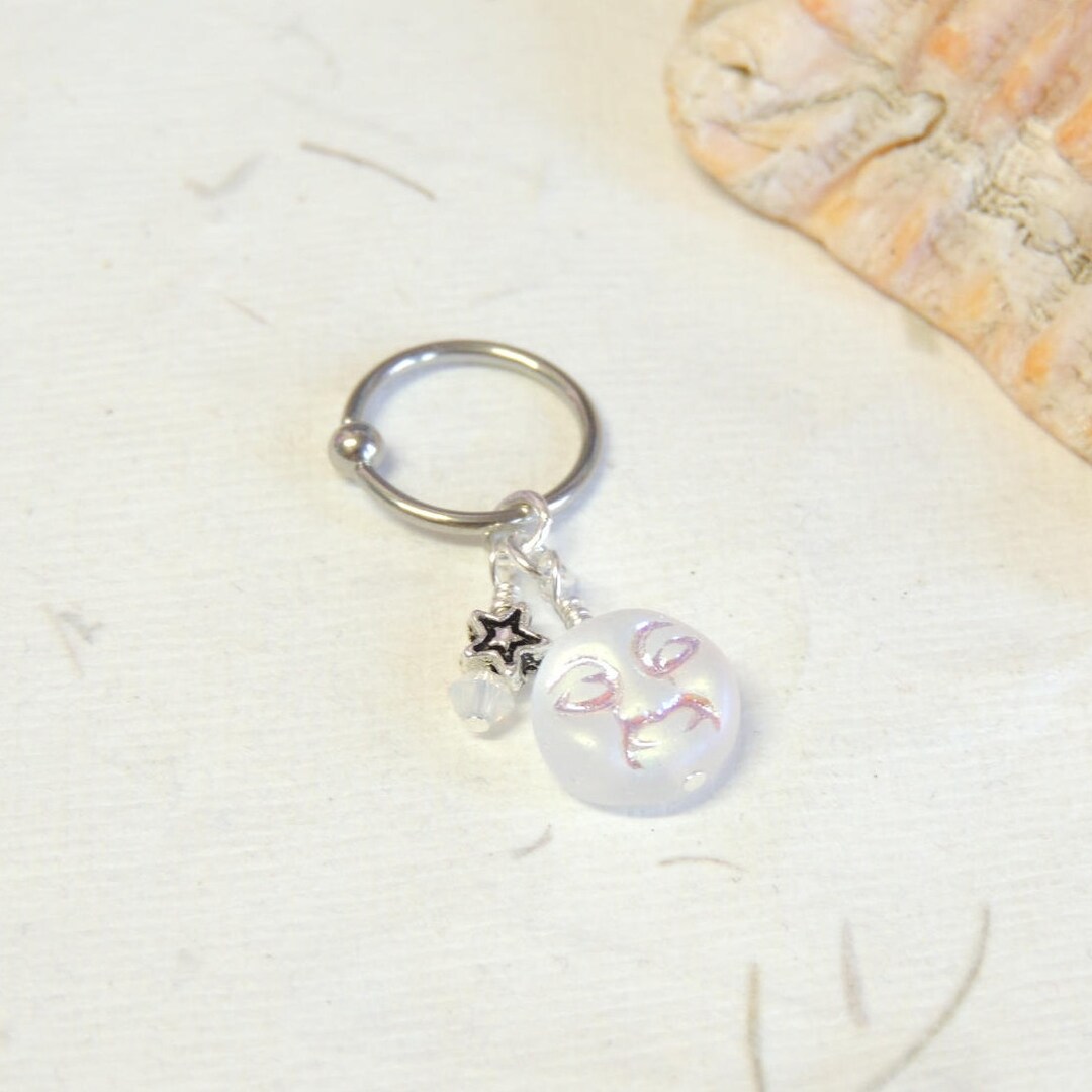 Opalite Moon Cartilage Hoop Earring CBR Captive Bead Ring - Etsy