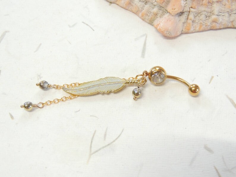 Boho Gypsy Tribal Feather Belly Button Ring, Gold Feather Belly Ring ...