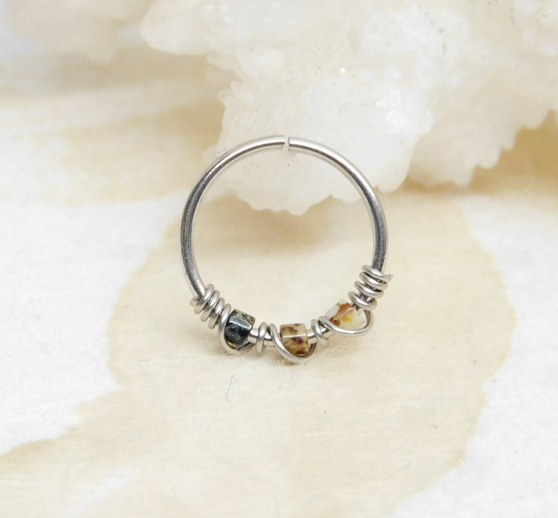 Picasso Bead Nose Hoop Ring, Modern Beaded Nose Ring, Cartilage Hoop ...