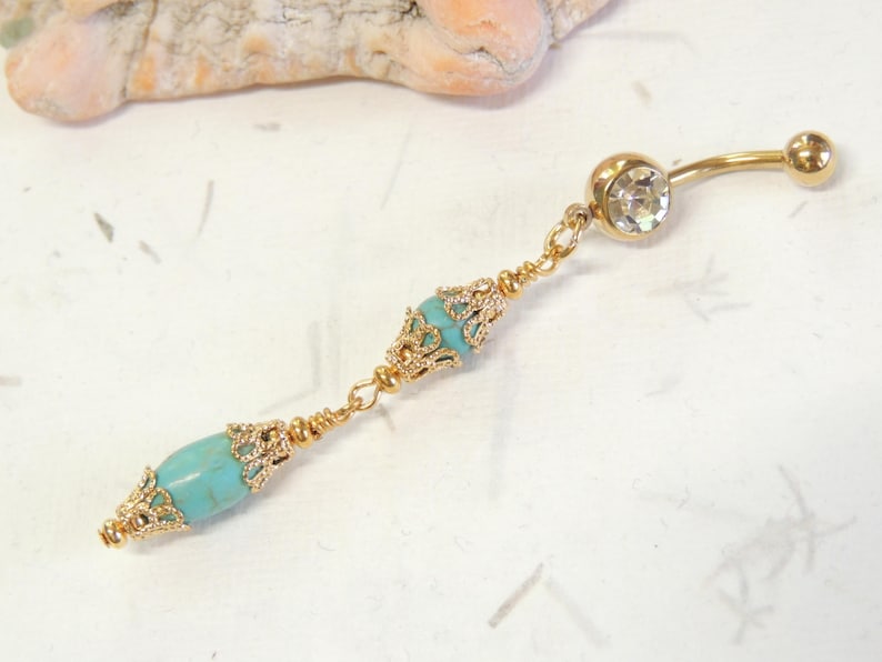 Boho Turquoise Dangle Belly Ring, Gold Belly Ring, Boho Chic Belly ...