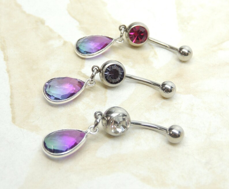 Purple Blue Ombre Quartz Belly Ring Teardrop Belly Ring | Etsy