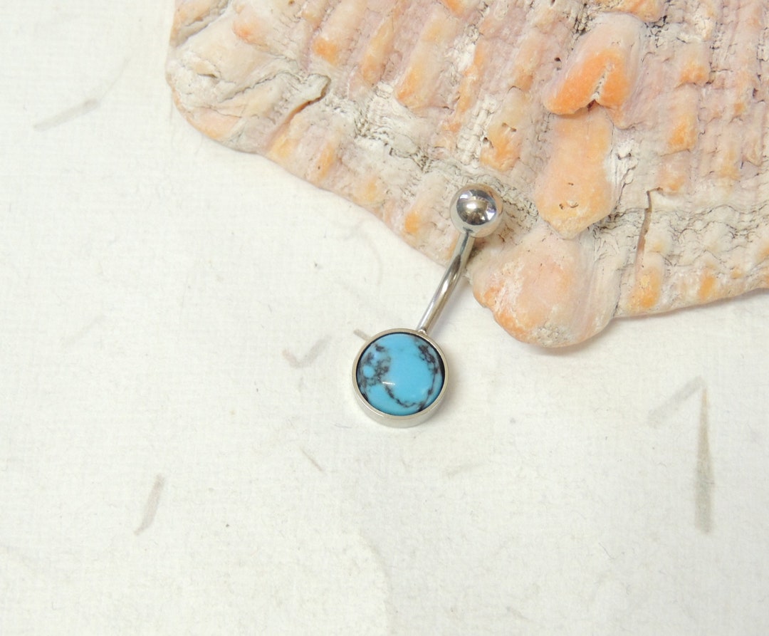 Turquoise Belly Button Navel Ring, Non Dangle Belly Ring, Gemstone ...
