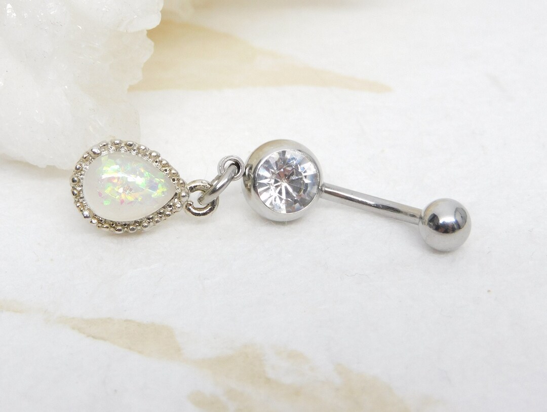 Opal Sparkle Teardrop Belly Ring, Sparkle Belly Rings, Navel Rings, 14g ...