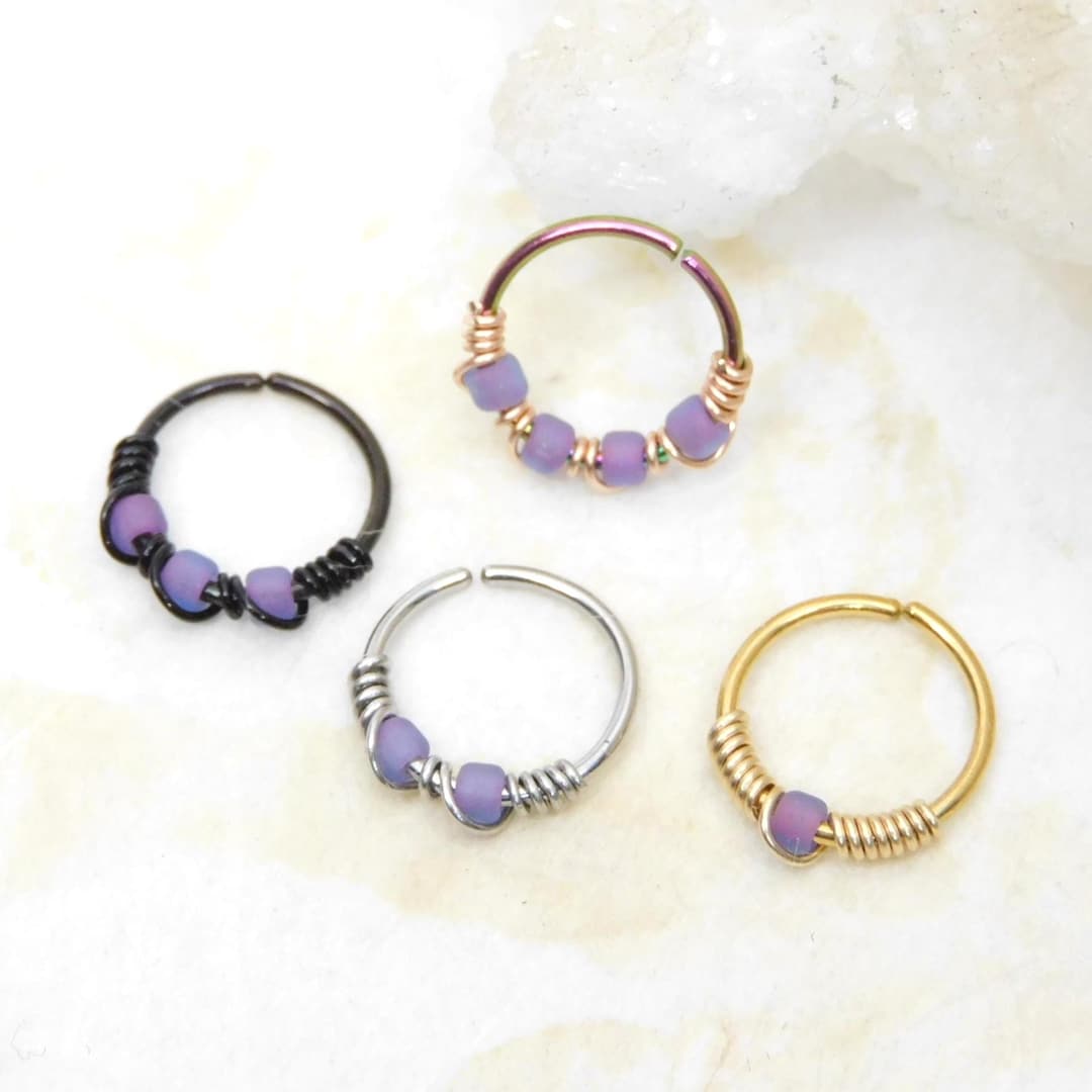 Frosted Lavender Nose Hoop Ring, Thin Small Nose Hoop, Tragus Hoop ...