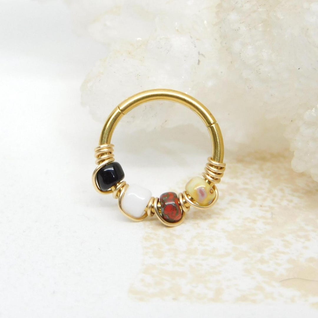 16g Ombre Picasso Bead Septum Clicker Hoop, Cartilage Earring, Hinged ...