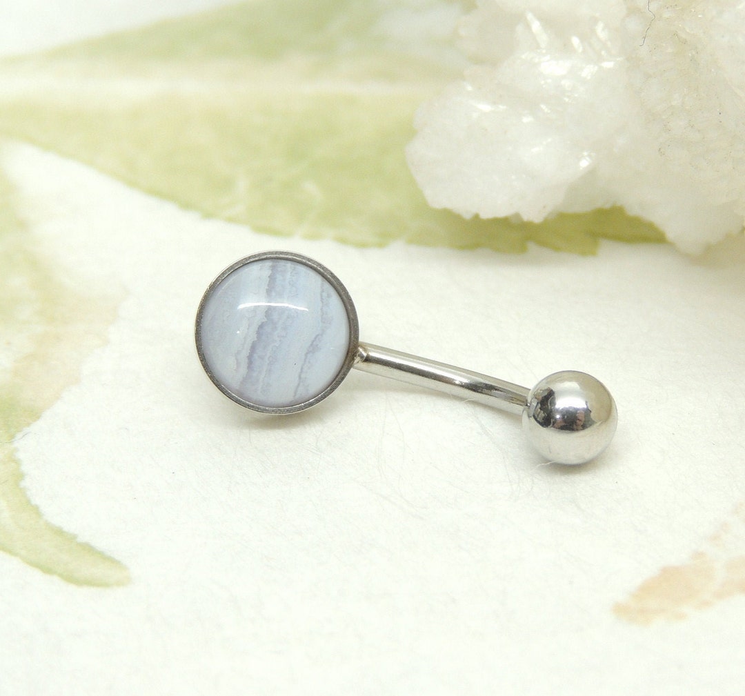 Blue Lace Agate Belly Ring, Stone Belly Ring, Simple Non Dangle Belly ...