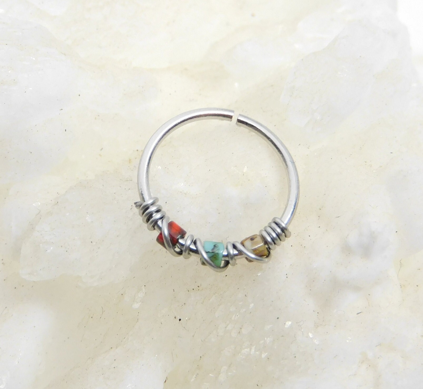 Picasso Bead Nose Hoop Ring, Modern Beaded Nose Ring, Cartilage Hoop ...