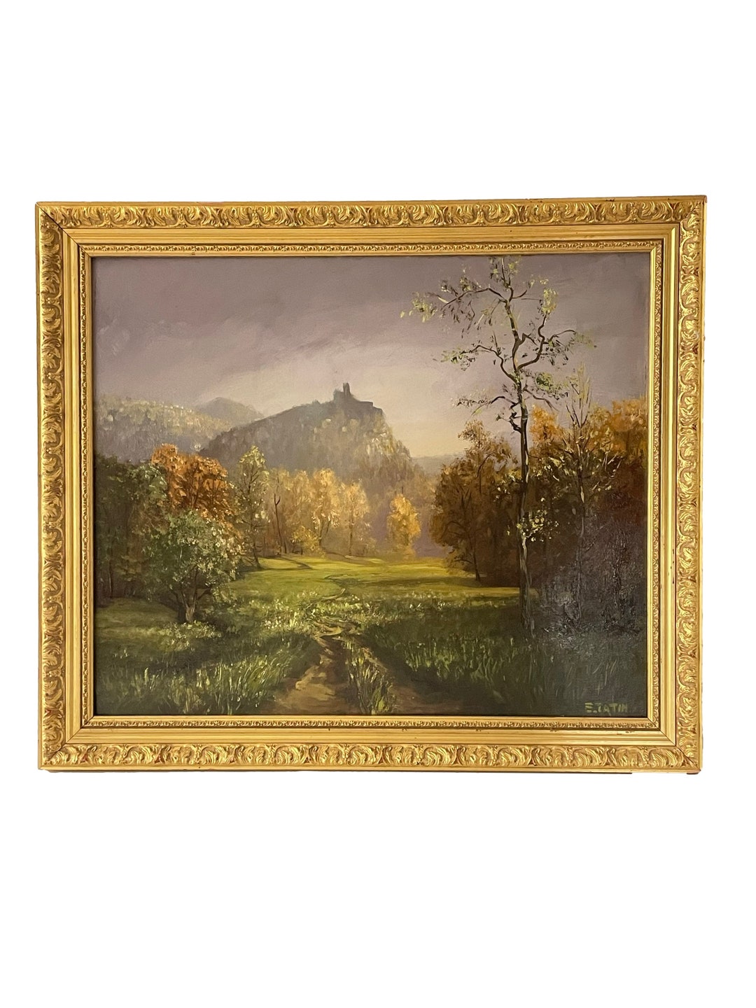 French Cathar Landscape Oil Painting, Signed E. Tatin, Gilded Frame - Etsy