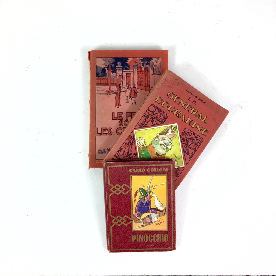 French Vintage Books Bundle of Hand Cut Papers Paris Pinocchio Ephemera ...