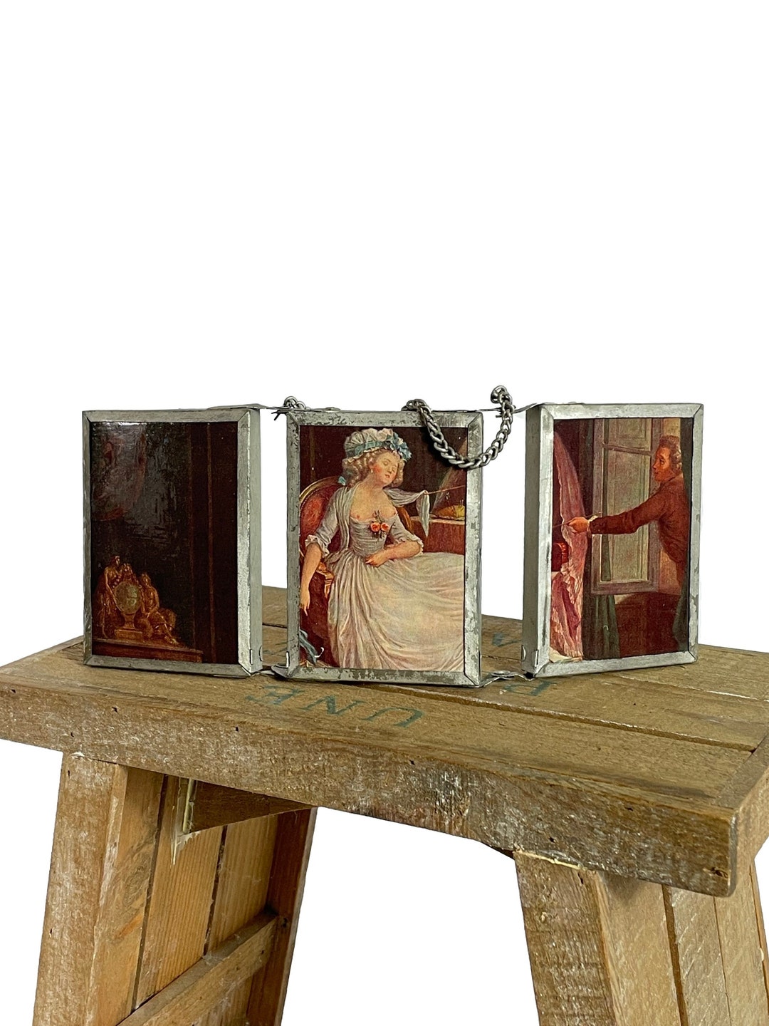 French Small Antique Triptych Trifold Mirror 10cms Height /early 1900's ...