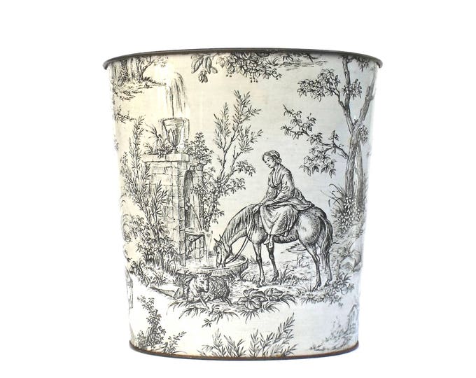 Vintage French Waste Litter Trash Bin Can Toile Pastoral Design Black ...