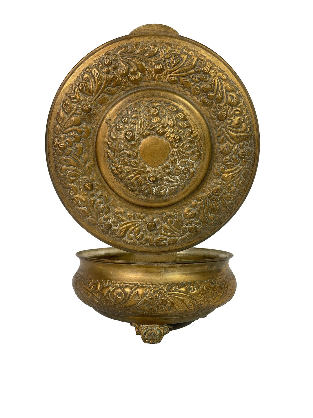 French Antique Lidded Tin 1900's Floral Repoussé Art - Etsy