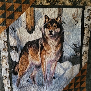Lap Size Quilt or Wall Hanging With Wolf Print - Etsy